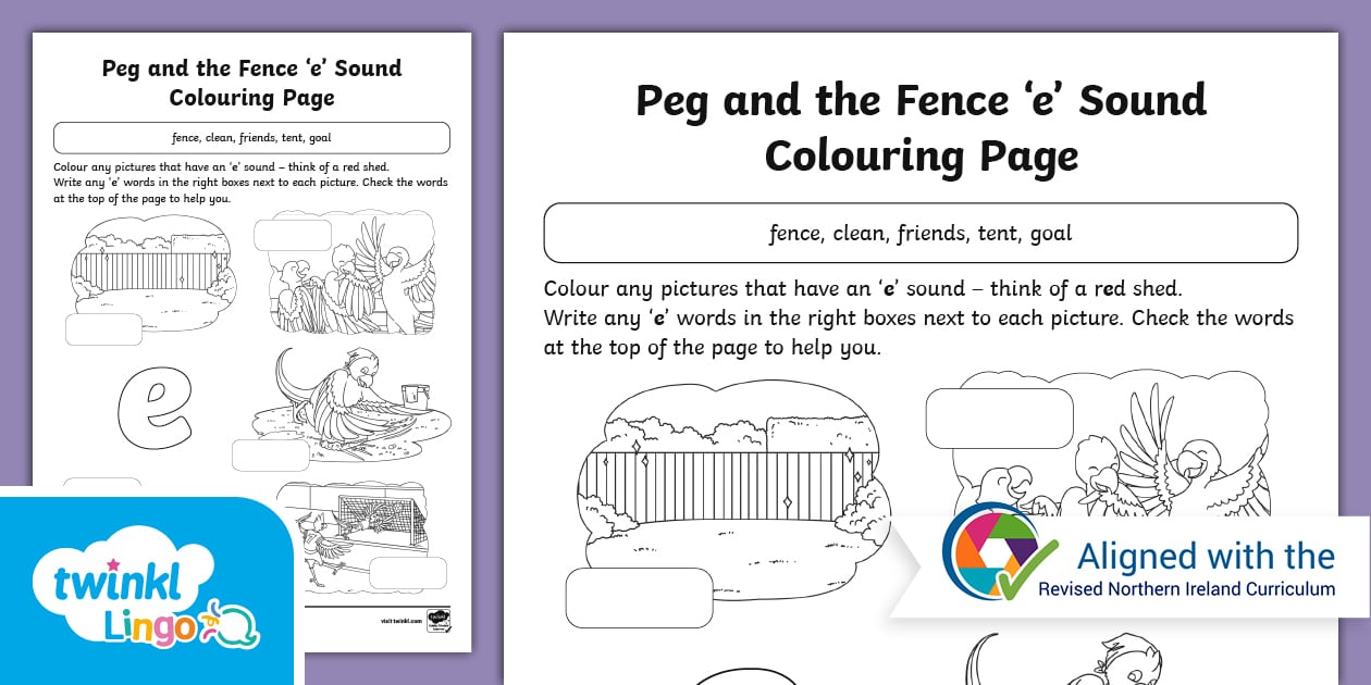 Peg and the Fence 'e' Sound Colouring Page (teacher made)
