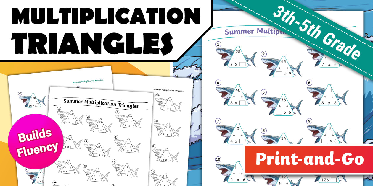 Summer Multiplication Triangles for 3rd-5th Grade - Twinkl