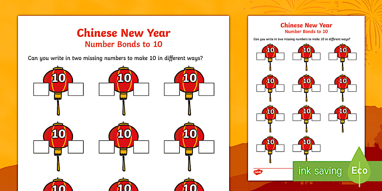 Chinese New Year Lantern Number Bonds to 10 Worksheet