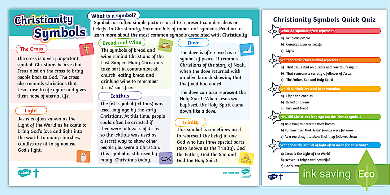 KS1 Christianity Symbols Fact File and Quick Quiz - Twinkl