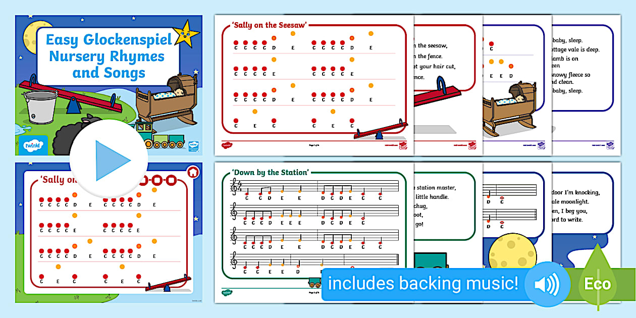 👉 Easy Glockenspiel Sheet Music - Nursery Rhymes - Twinkl