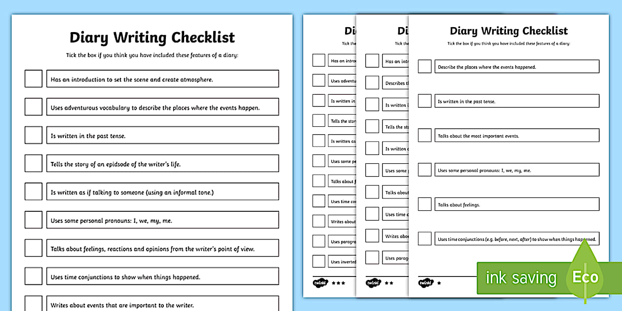 Editable Diary Writing Checklist - Differentiated Primary Resource