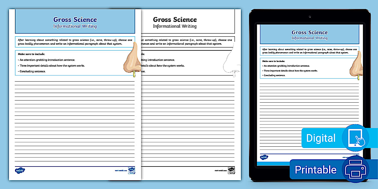 Gross Science Writing Worksheet for 3rd-5th Grade - Twinkl