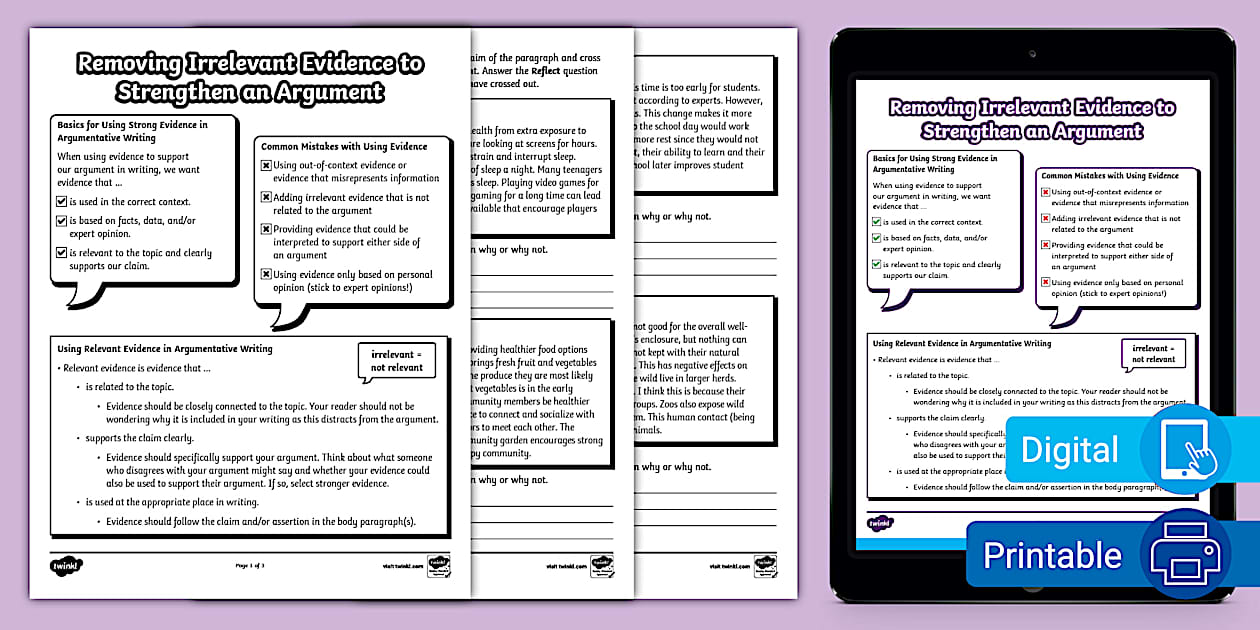 Argument Writing Removing Irrelevant Evidence | Twinkl USA