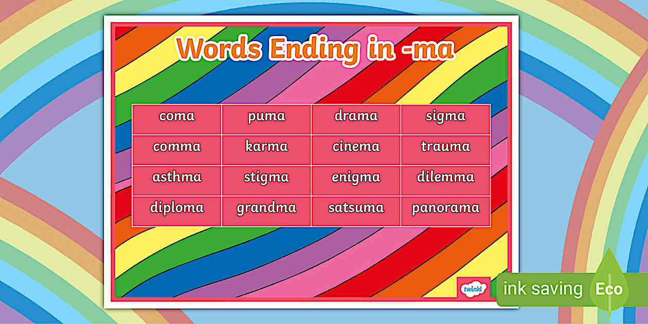 Words Ending in -ma Word Mat (Teacher-Made) - Twinkl