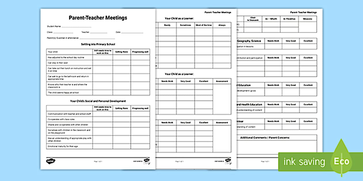 Junior Infants Parent Teacher Meeting Planning Template