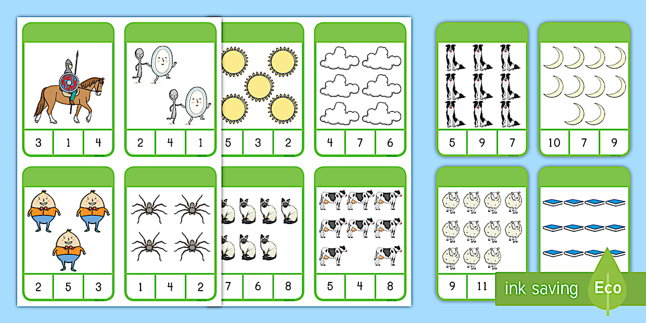 Nursery Rhyme Counting Clip Cards (teacher made) - Twinkl