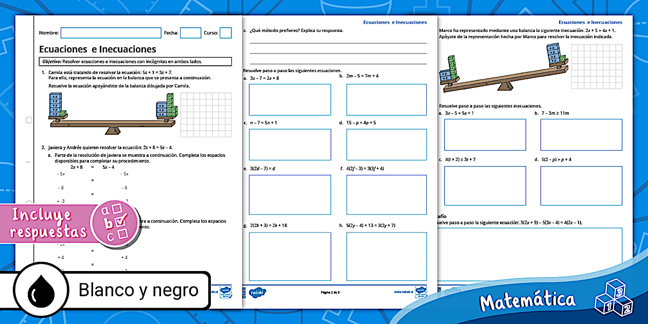 Guía | Ecuaciones | Inecuación | Ecuación Lineal | 7° | OA9