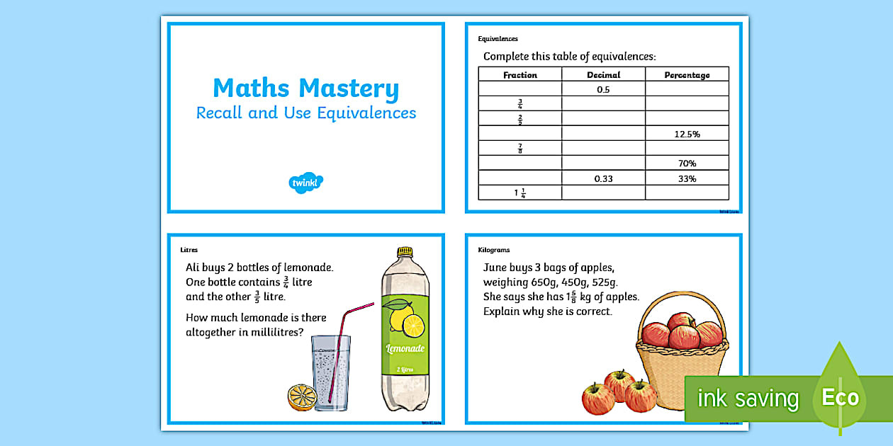 Black and White Year 6 Fractions Recall and Use Equivalences Maths Mastery