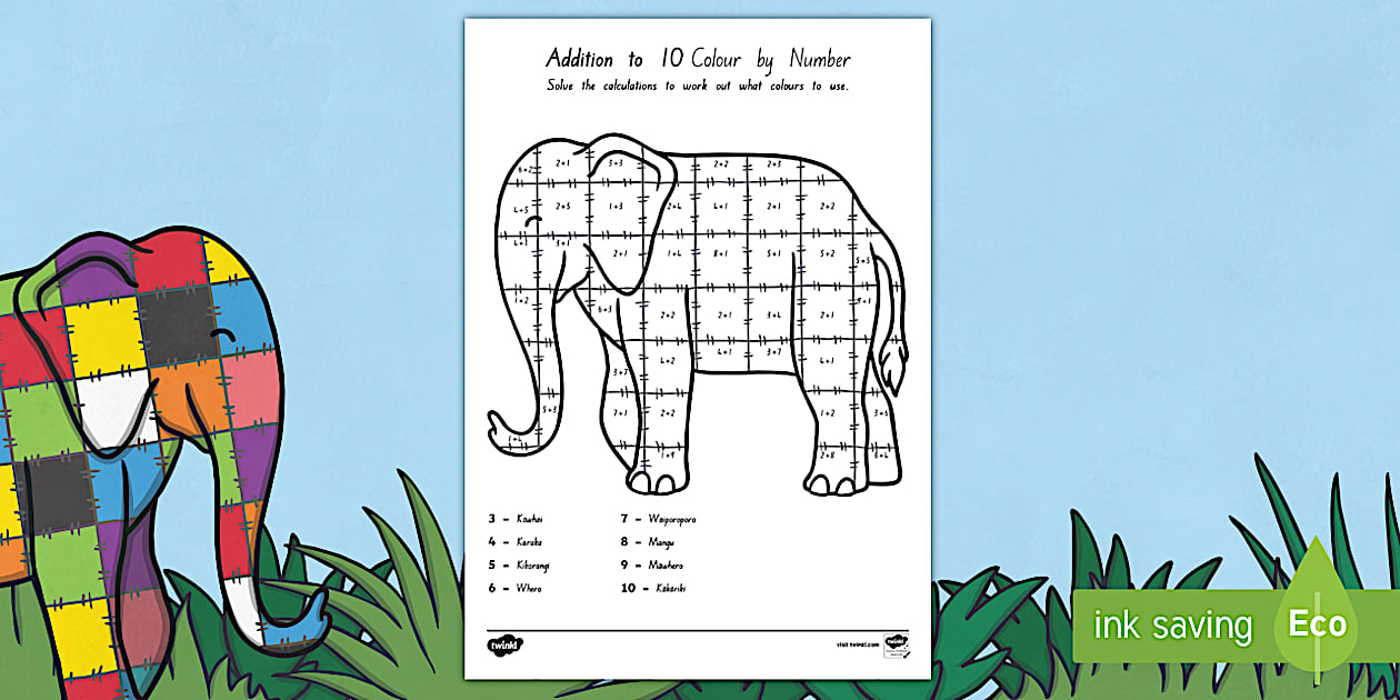 Addition to 10 Colour By Numbers Sheet Māori to Support Teaching on Elmer