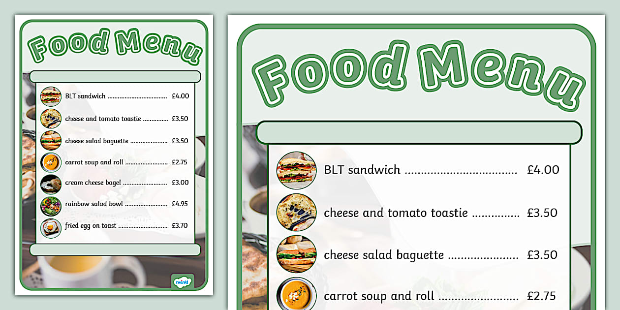 Role Play Food Menu (Teacher-Made) - Twinkl