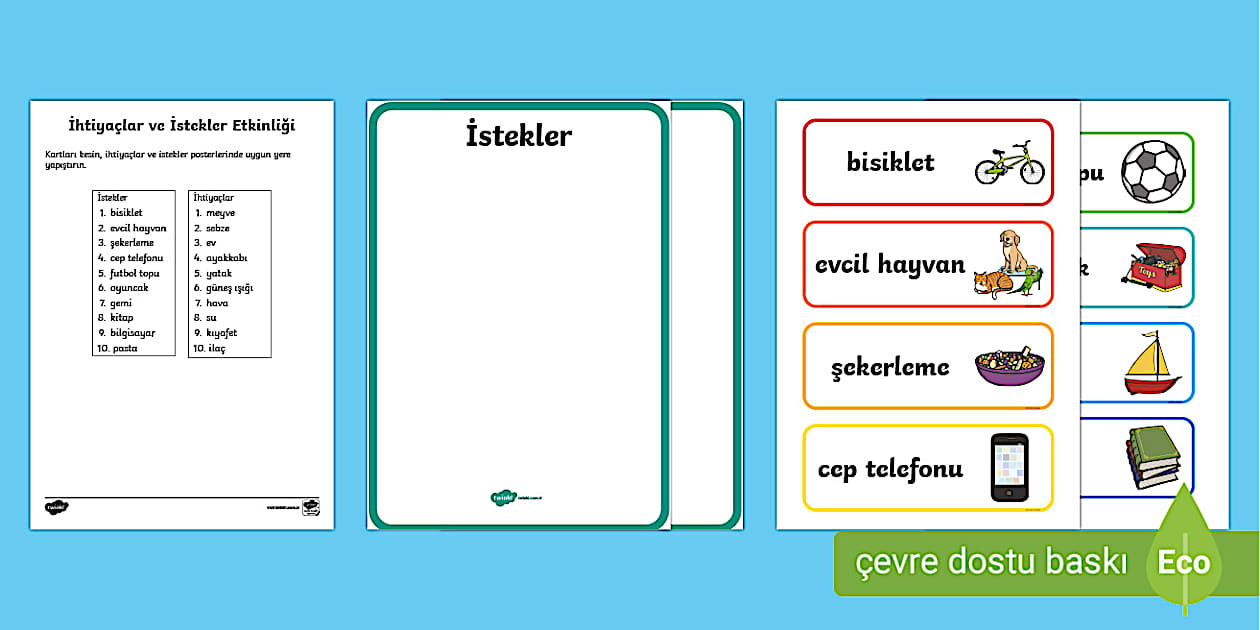 İhtiyaçlar ve İstekler Sınıflandırma Kartları