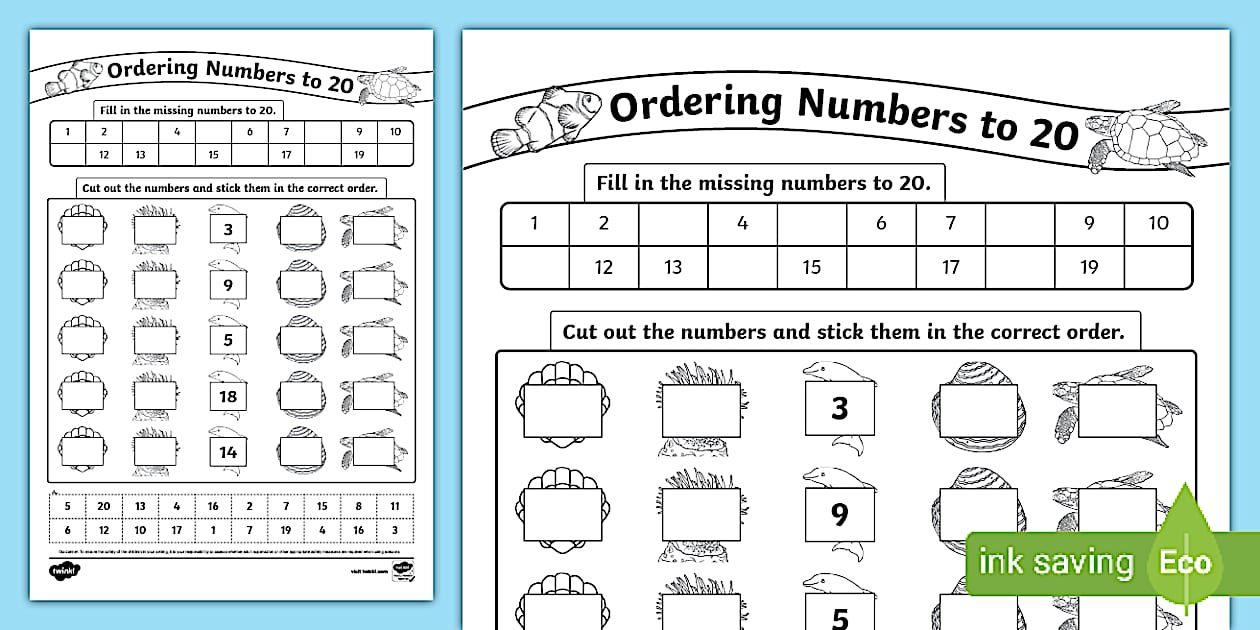 Under the Sea Ordering Numbers to 20 Activity - KS1 - Twinkl