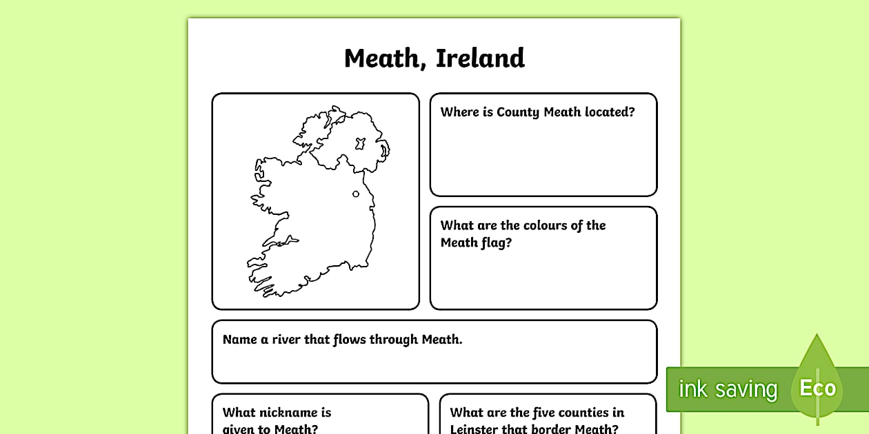 Editable Meath, Republic of Ireland Worksheet - Twinkl