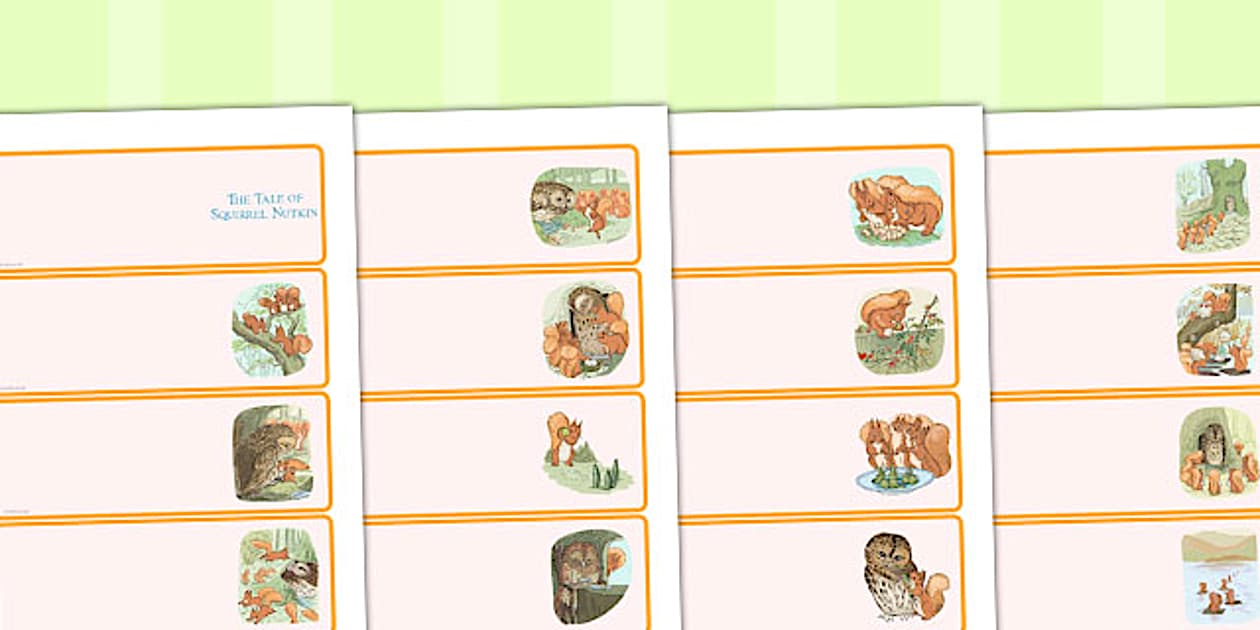 Black and White The Tale of Squirrel Nutkin Editable Drawer Peg Name Labels