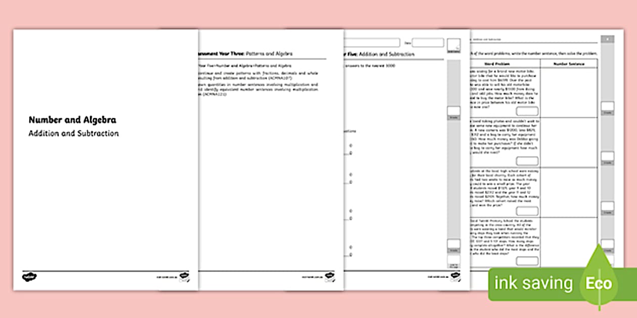 Year Five Number and Algebra Australia Assessment Pack