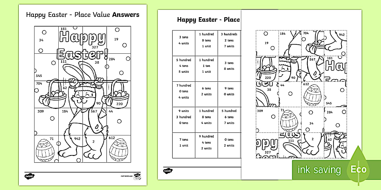 Happy Easter Place Value Colouring Worksheet / Worksheet
