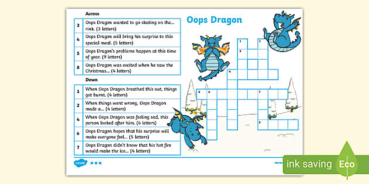 Oops Dragon Crossword (teacher made) - Twinkl