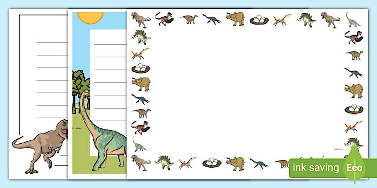 Editable Realistic Dinosaurs Page Borders Landscape - Twinkl