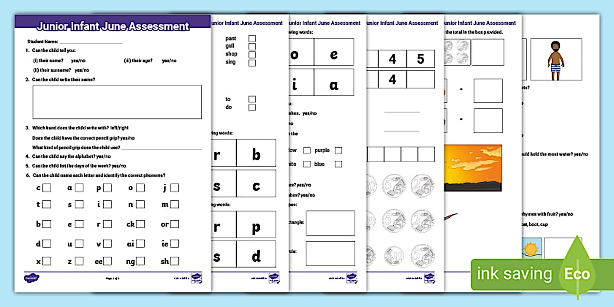Junior Infant June Assessment (teacher made) - Twinkl