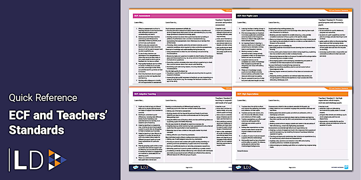 Quick Reference: ECF and Teachers' Standards (teacher made)