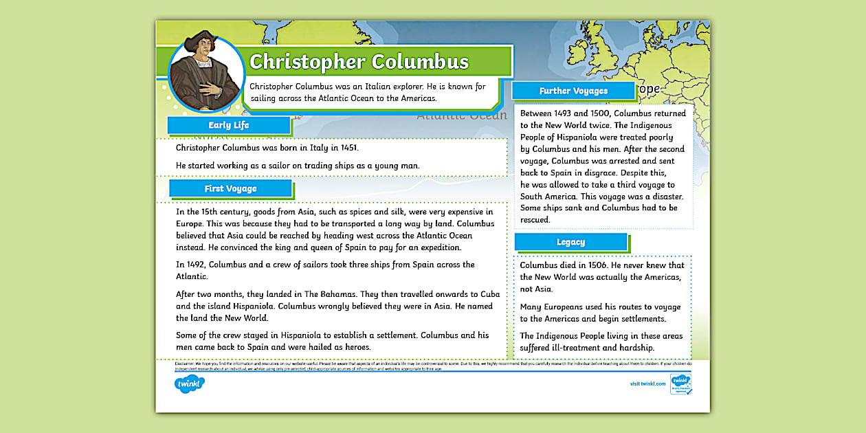 KS2 Christopher Columbus Fact File - Significant Individuals