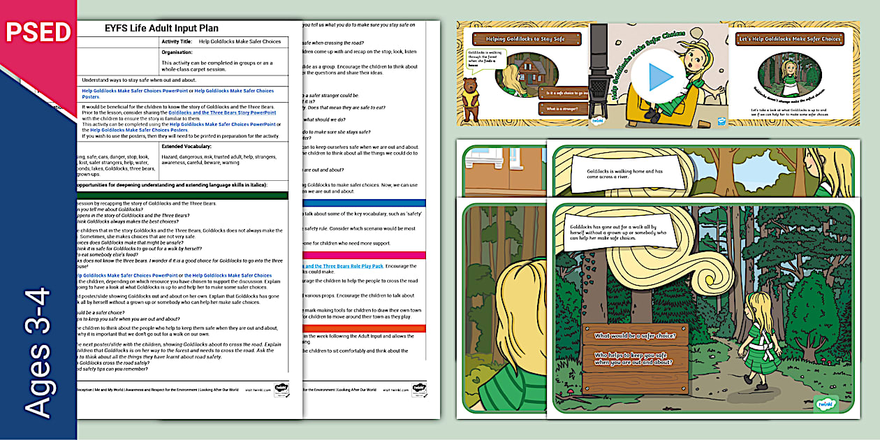 PSED Help Goldilocks Make Safer Choices Adult Plan and Pack