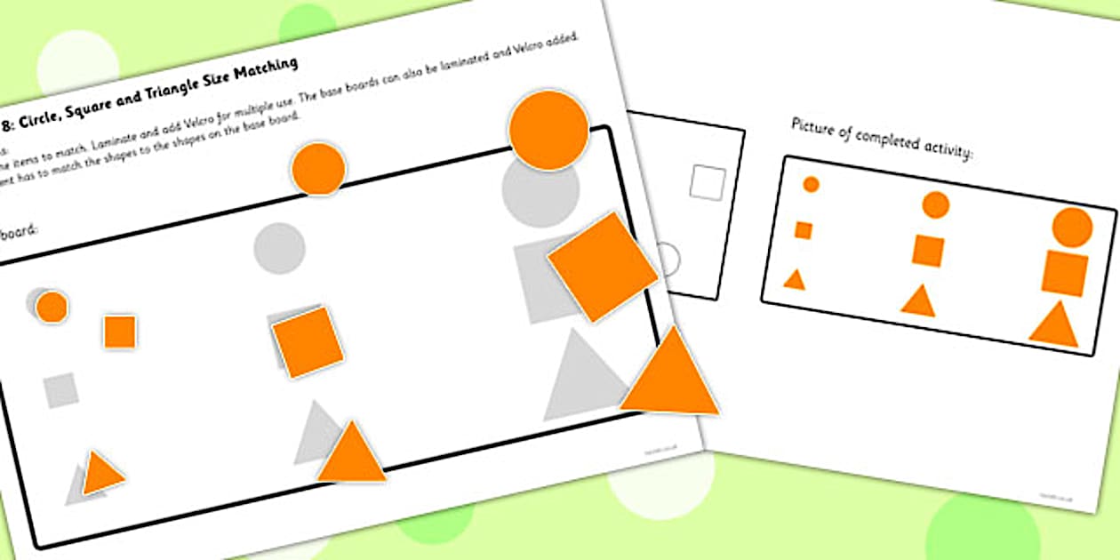 Workstation Pack Shape Size Matching Activities - teacch