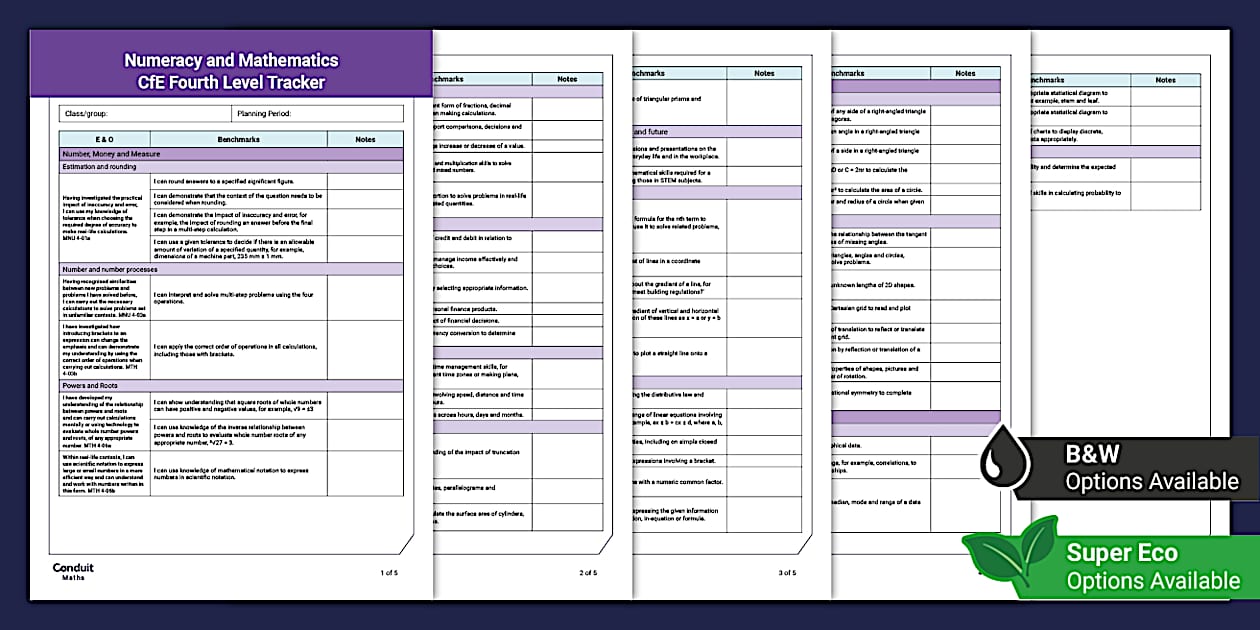 Numeracy and Mathematics CfE Fourth Level Tracker - Twinkl