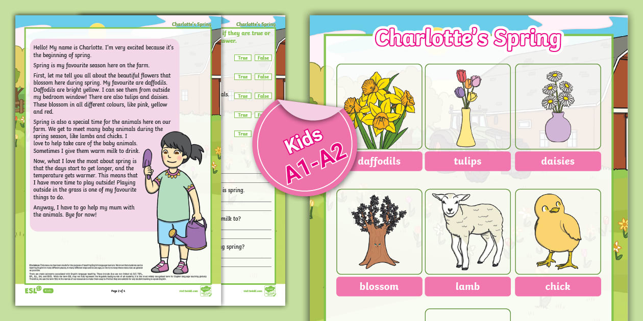 Charlotte's Spring ESL Reading Comprehension for Kids