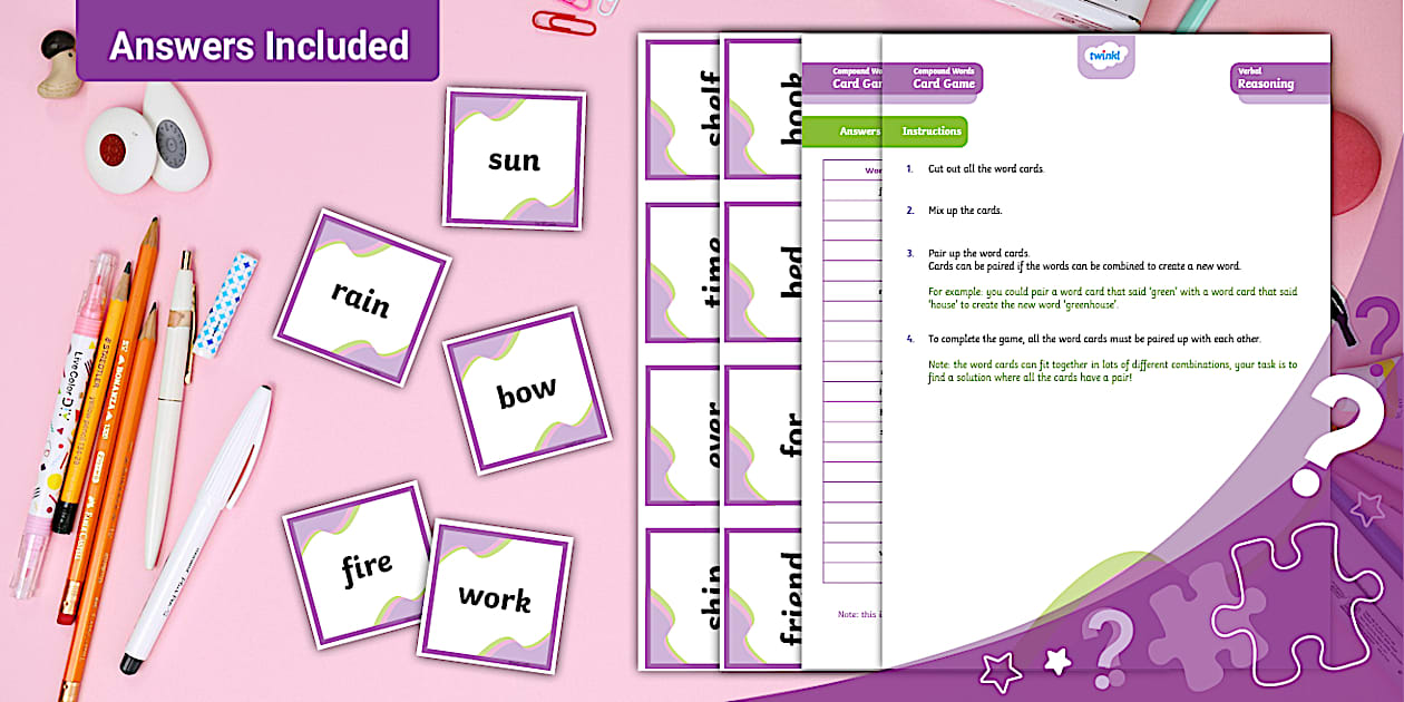 Verbal Reasoning - Compound Words Card Game (teacher made)