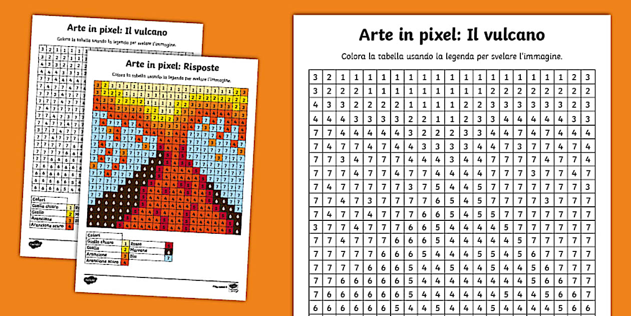 Arte in pixel: Il vulcano (teacher made) - Twinkl