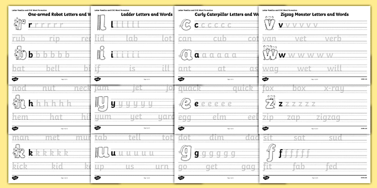 EYFS Letter Handwriting Worksheets | CVC Words & Letters