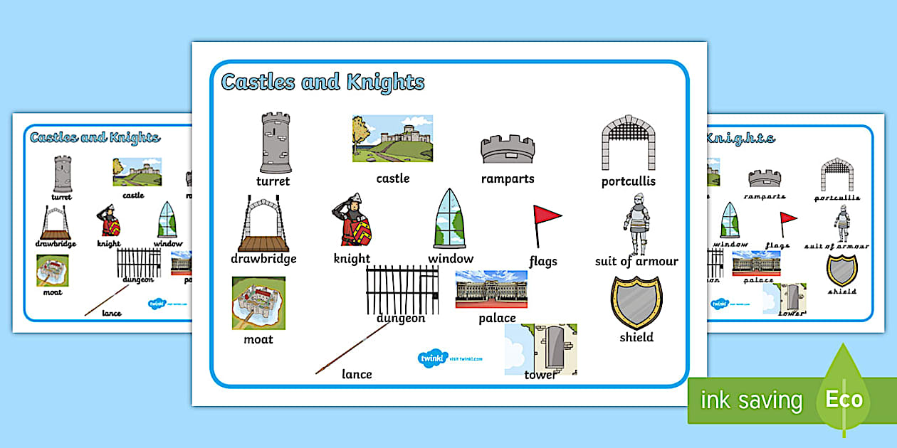 Cursive Castles and Knights Word Mat (teacher made) - Twinkl