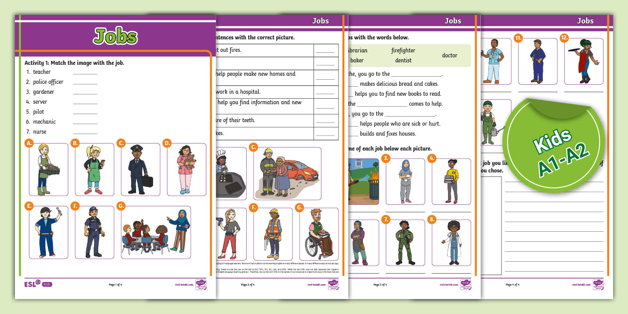 ESL Jobs Activity Sheet [Kids, A1-A2] (teacher made)