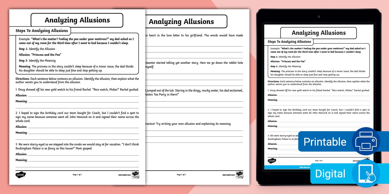 Seventh Grade Analyzing Allusions Worksheet (teacher made)