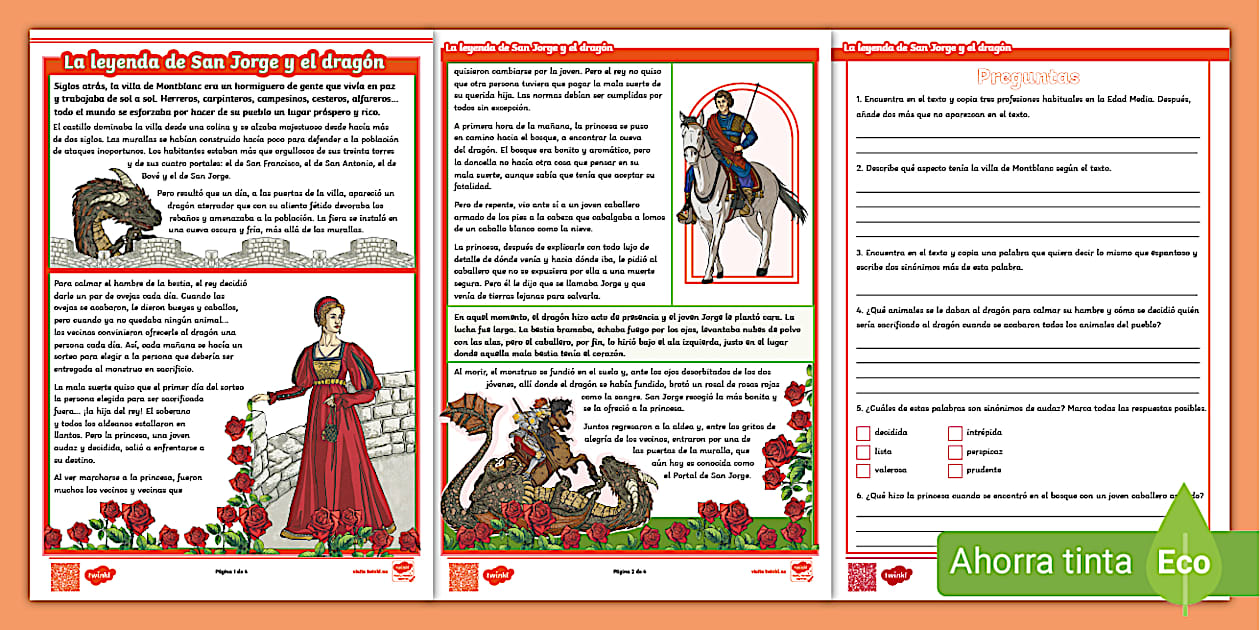 Comprensión lectora: La leyenda de san Jorge y el dragón