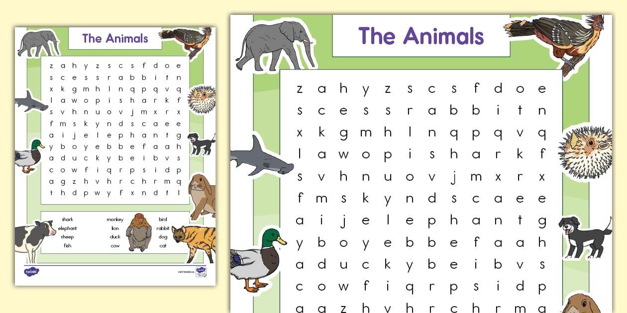 Mots mêlés : Les animaux en anglais - Twinkl