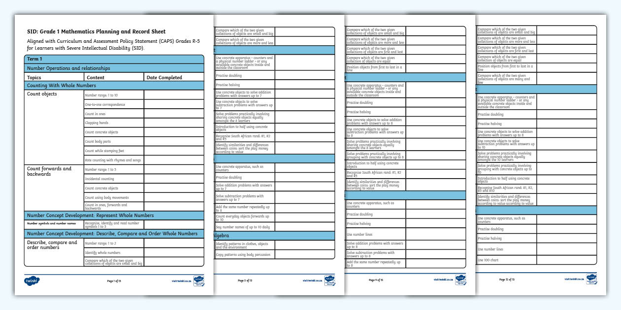 SID: Grade 1 Mathematics Planning and Record Sheet - Twinkl