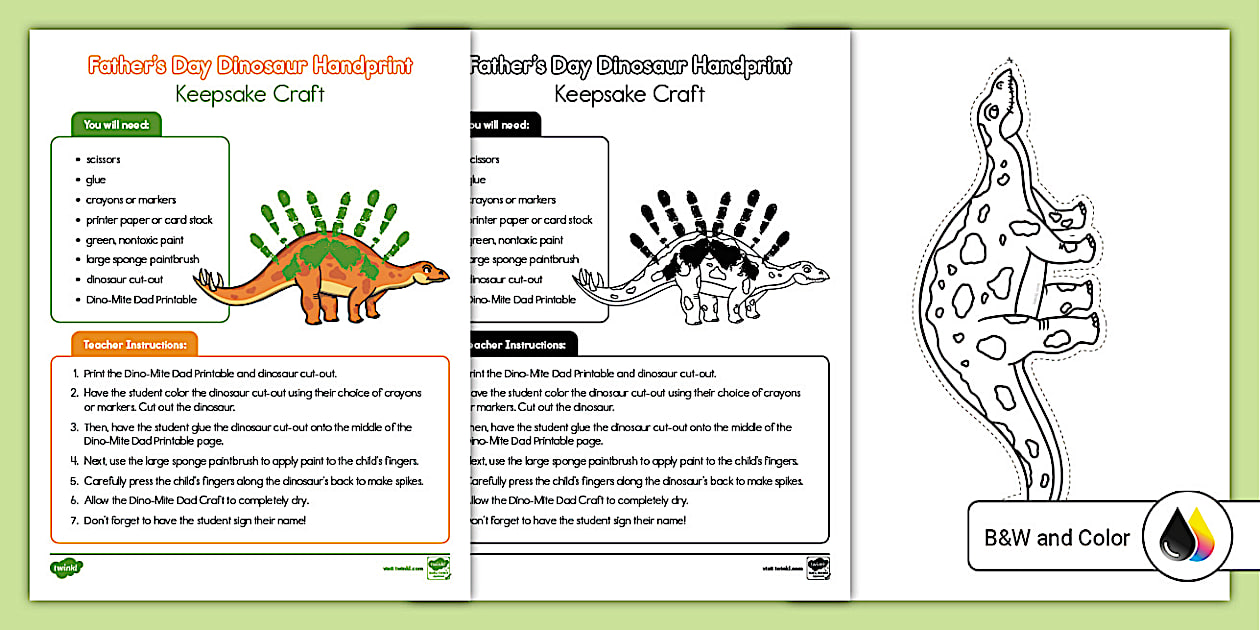 Father's Day Dinosaur Handprint Keepsake Craft - Twinkl USA