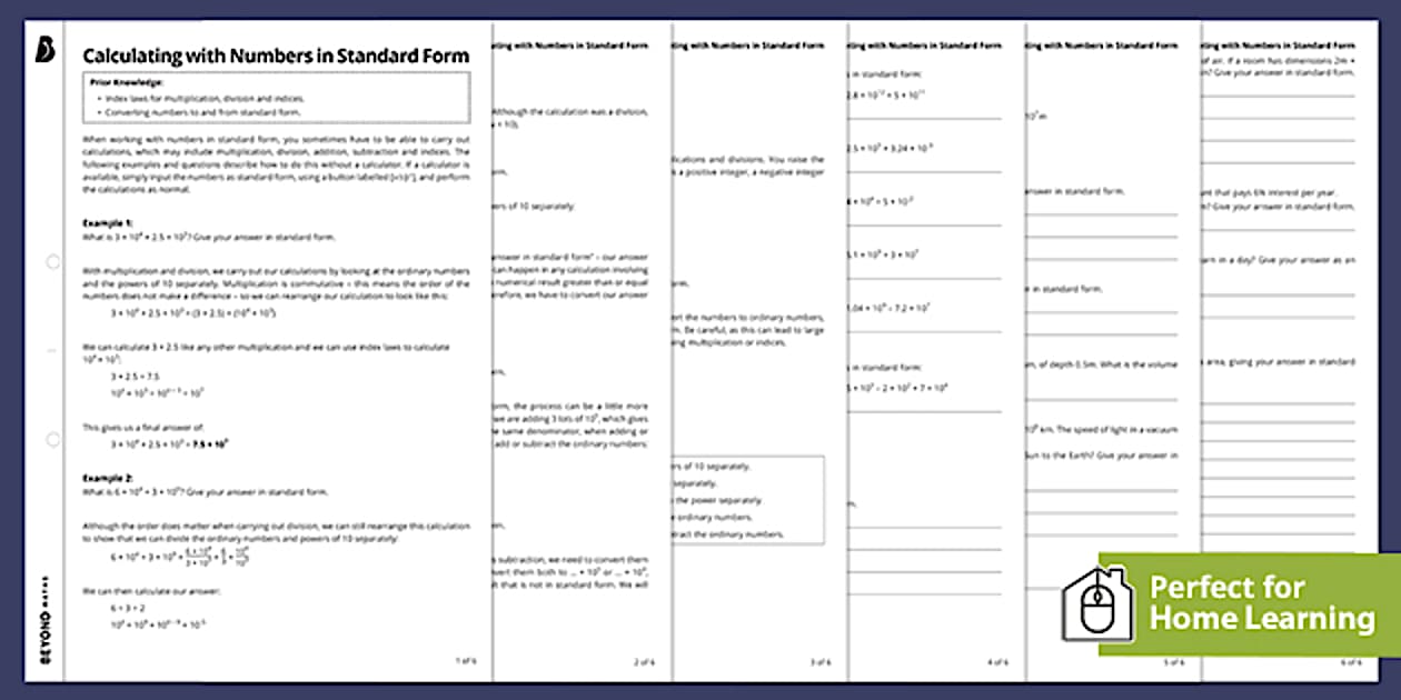 👉 Calculate With Numbers in Standard Form KS4 Walkthrough Worksheet | GCSE