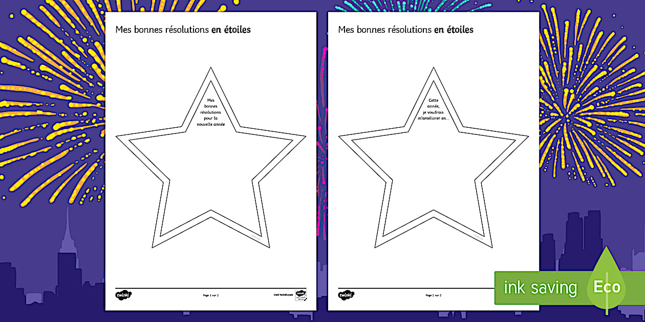 New Year's Resolutions Star Writing Worksheet / Worksheet French