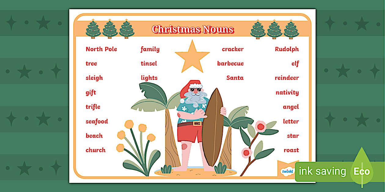 Australian Christmas Nouns Word Mat - Twinkl
