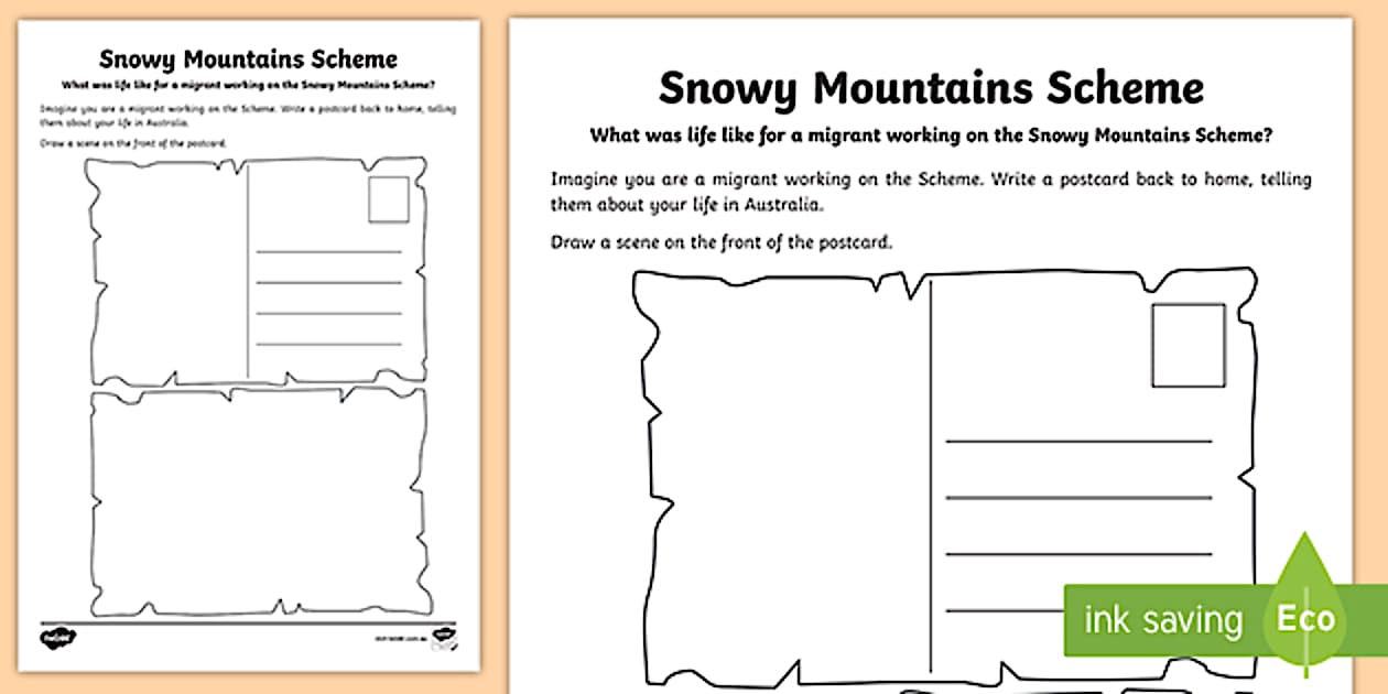 Snowy Mountains Scheme Postcard Writing Template - Twinkl