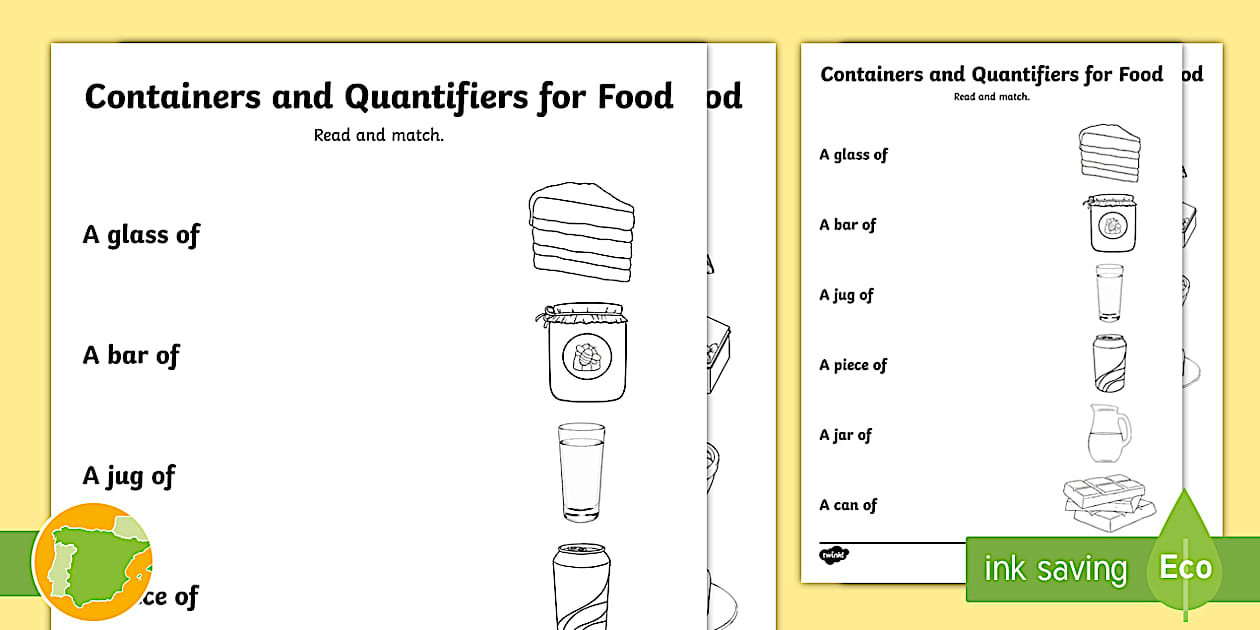 Food Containers and Quantifiers Worksheet (teacher made)
