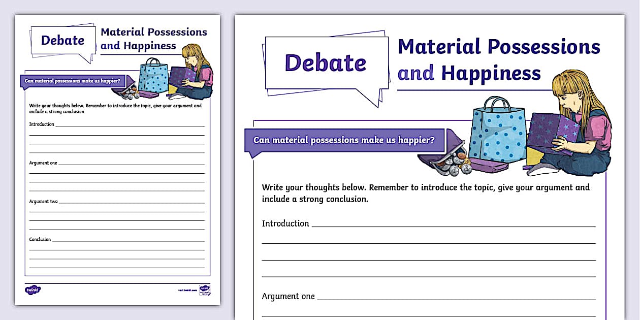 Material Possessions Debate Writing Frame - Twinkl