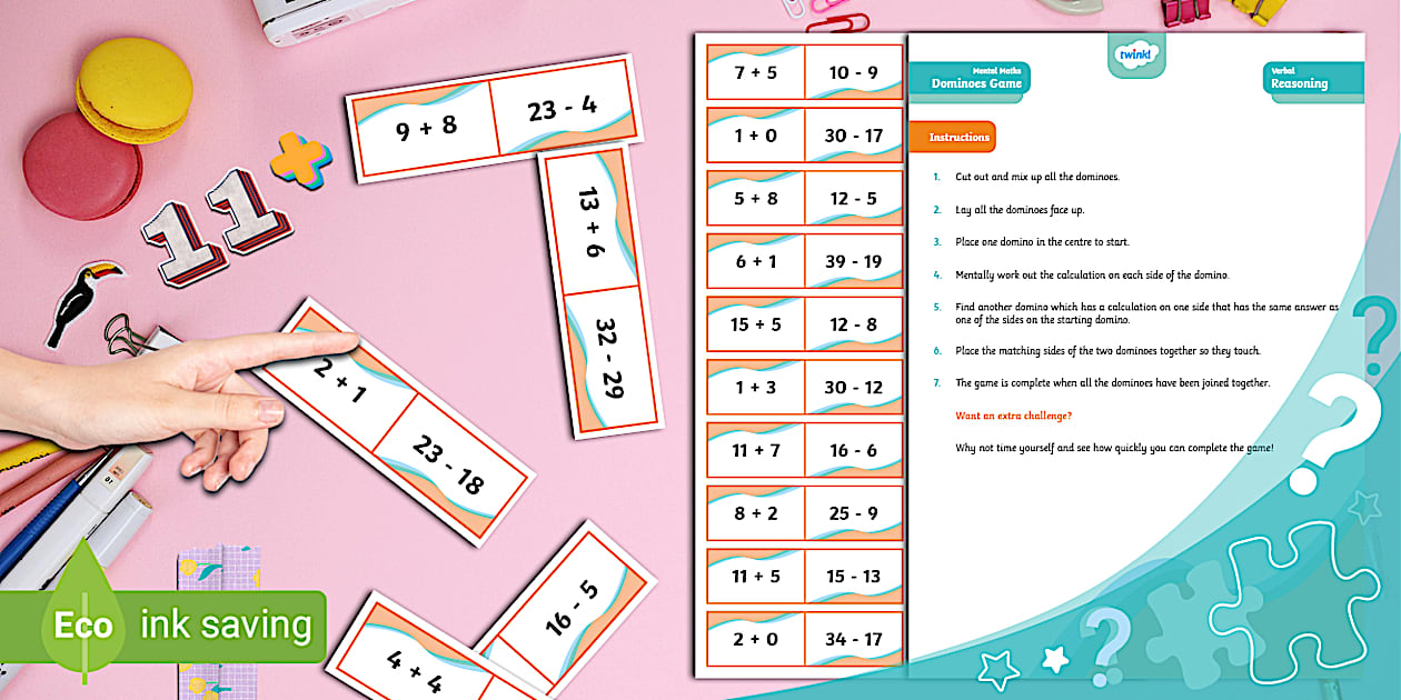 Verbal Reasoning - Mental Maths Dominoes Game (teacher made)