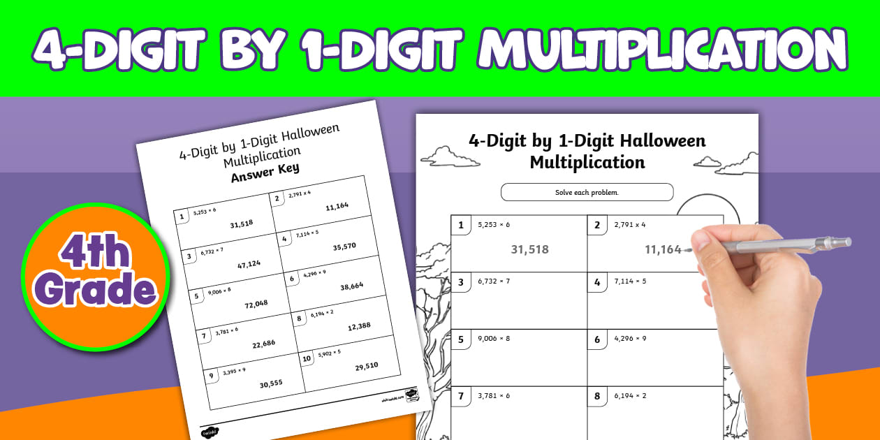 Fourth Grade 4-Digit by 1-Digit Multiplication Halloween