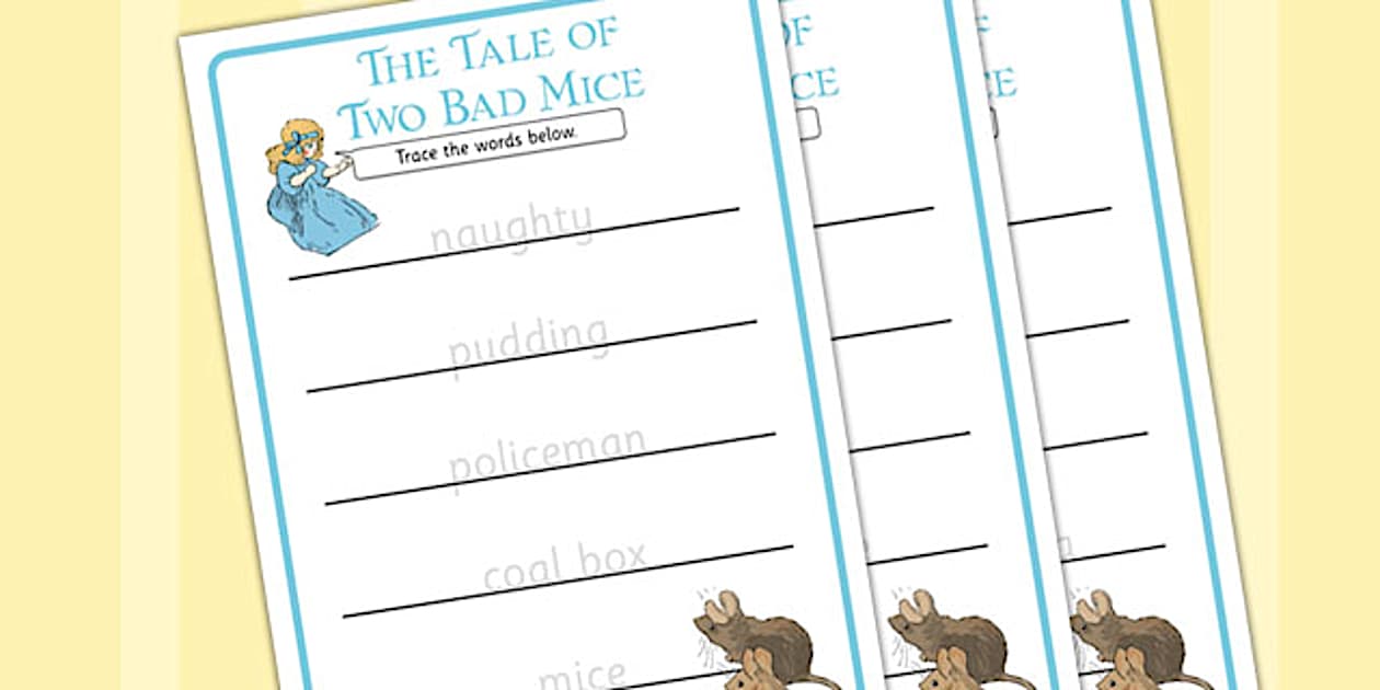 Cursive The Tale of Two Bad Mice Trace the Words Writing Frame (Beatrix