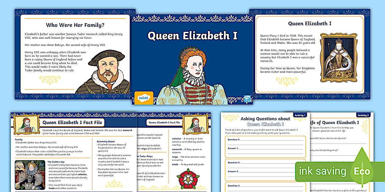 KS1 Queen Elizabeth I Information PowerPoint and Activities